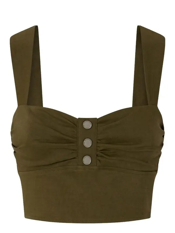 Pinko Button-detailed Cropped Top With Wide Straps - Verde