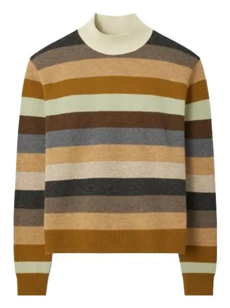 Tory Burch Striped Wool Turtleneck Sweater - Nude