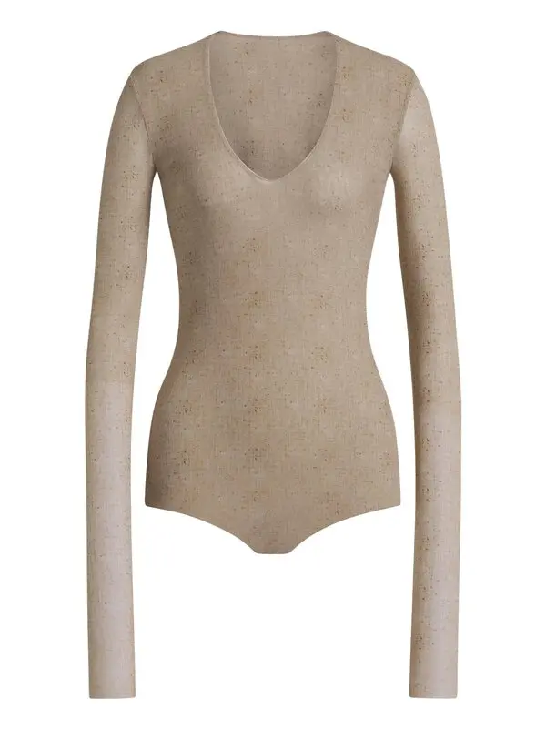 Alberta Ferretti Printed Tulle Bodysuit With Long Sleeves - Nude