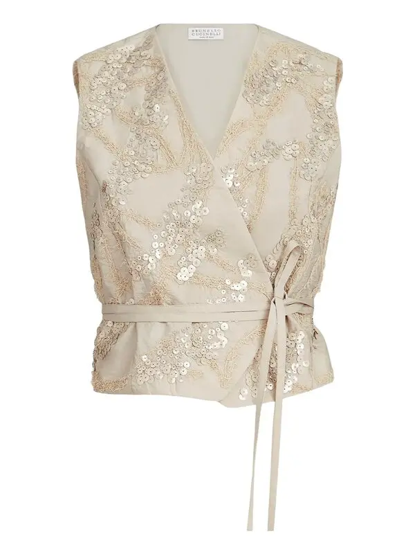 Brunello Cucinelli Sequined Wrap Vest - Beige