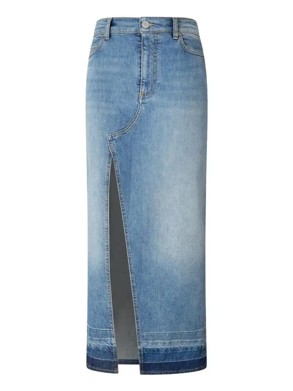Pinko Midi Denim Skirt With Front Slit - Blue