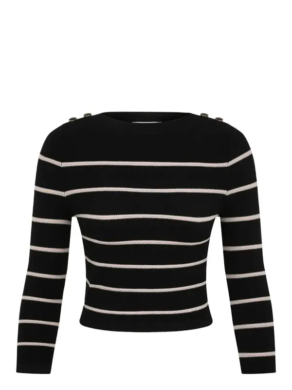 Zimmermann Striped Boatneck Knit Top With Shoulder Buttons - Black/cream