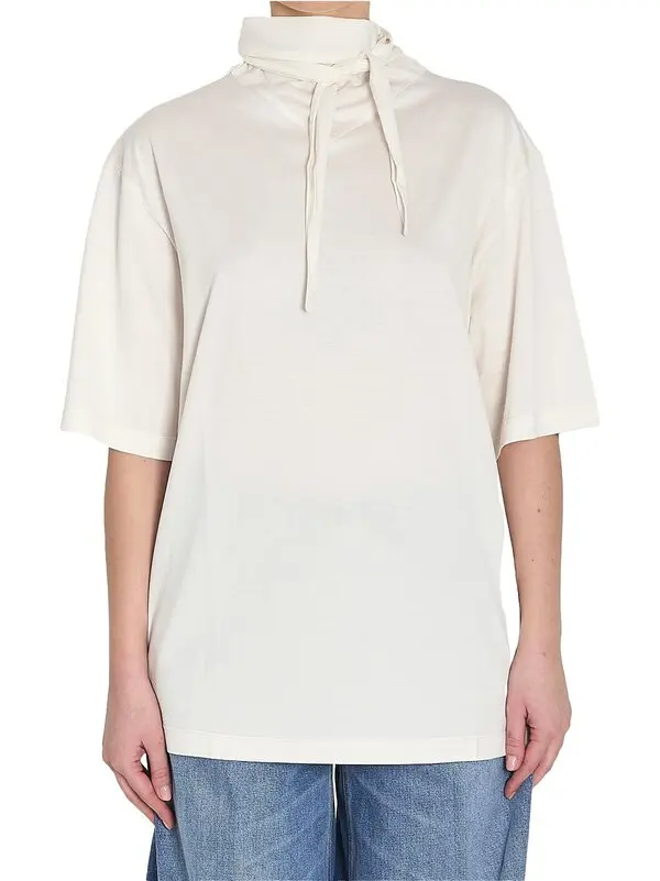 LEMAIRE Cotton T-shirt With Scarf Neck Detail - Light Cream