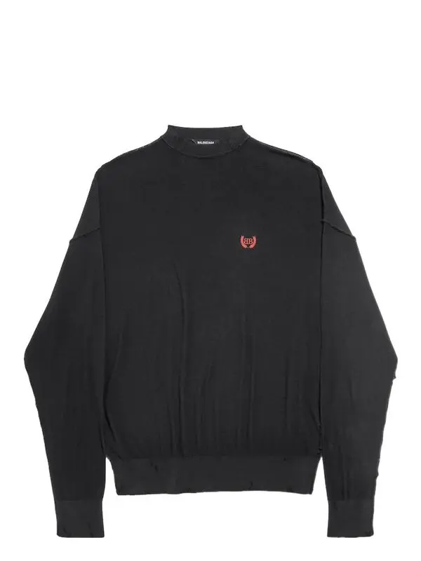 Balenciaga Cotton Knit Turtleneck Sweater With Embroidered Artwork - Black