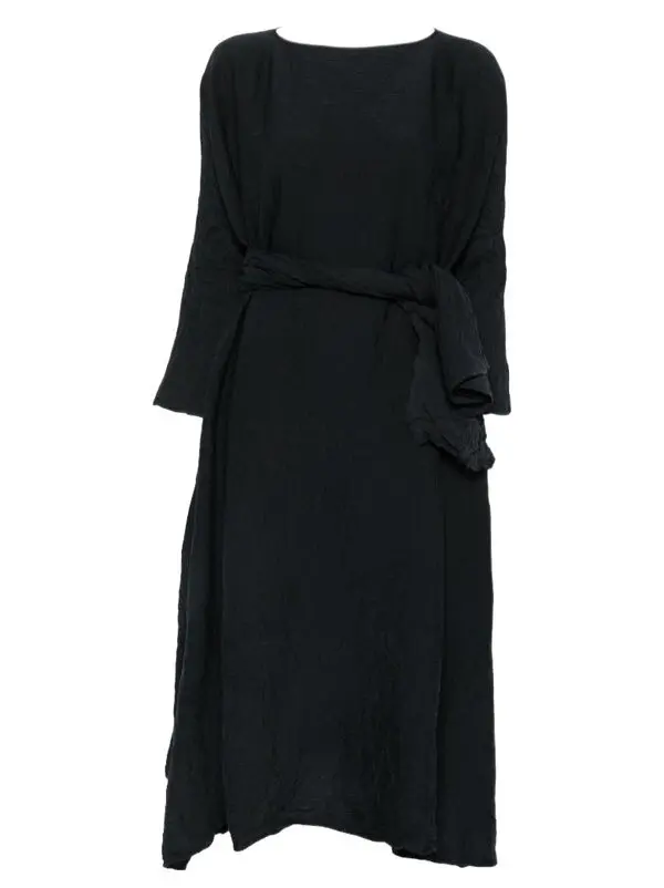 DANIELA GREGIS Belted Midi Dress With Crinkled Finish - Black