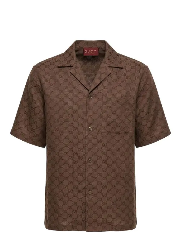 Gucci Gg Collared Short-sleeved Shirt - Brown