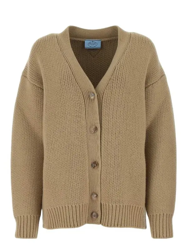 Prada V-neck Buttoned Cardigan - Camel Brown