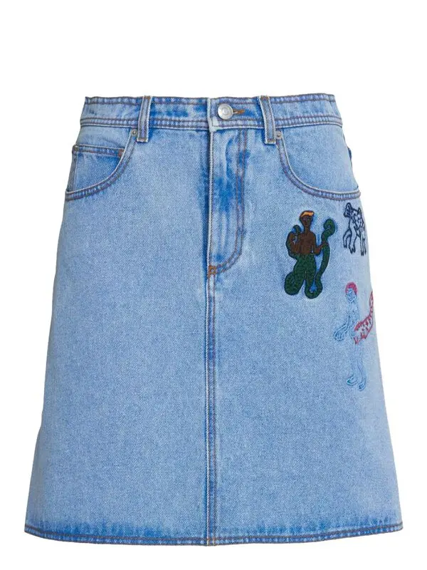 Marni Light Wash Denim Mini Skirt With Embroidery - Blue