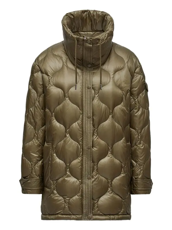 Moncler Lombi Hooded Mid Length Down Jacket - Olive Green