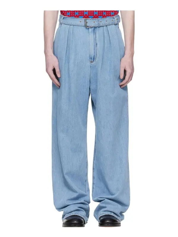 Dries Van Noten Belted Pleated Jeans - Blue