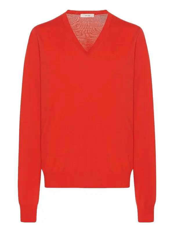 THE ROW Haius V-neck Fine Knit Sweater - Fiery