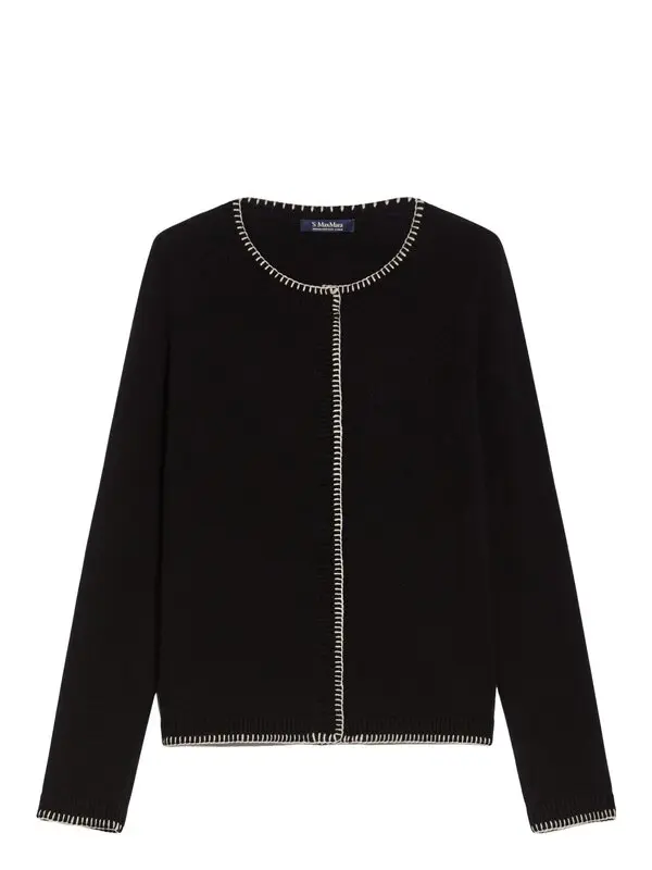 Max Mara Crew Neck Long Sleeve Cardigan With Contrast Embroidery - Black