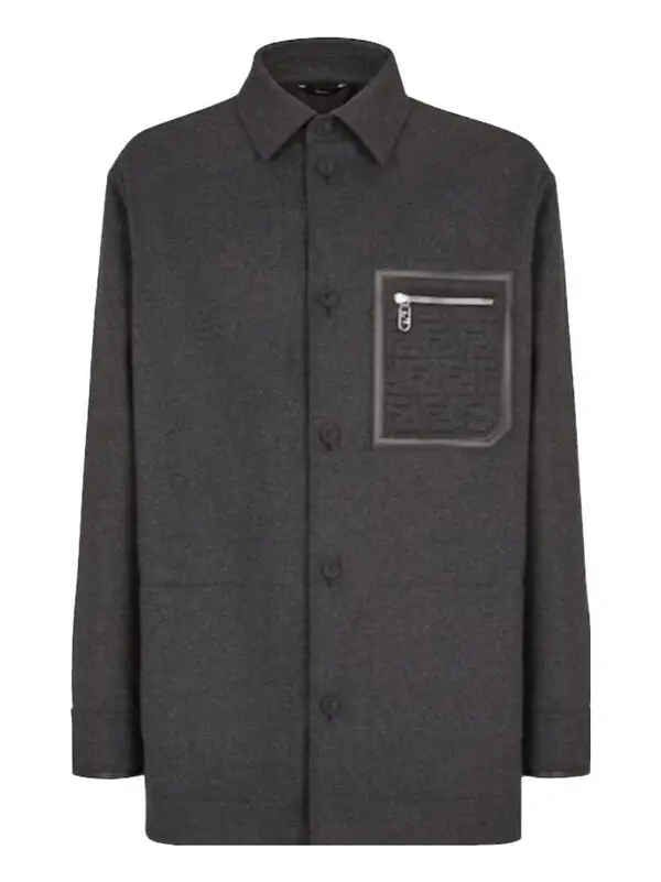 Fendi Logo Detailed Collared Shirt Jacket - Grey