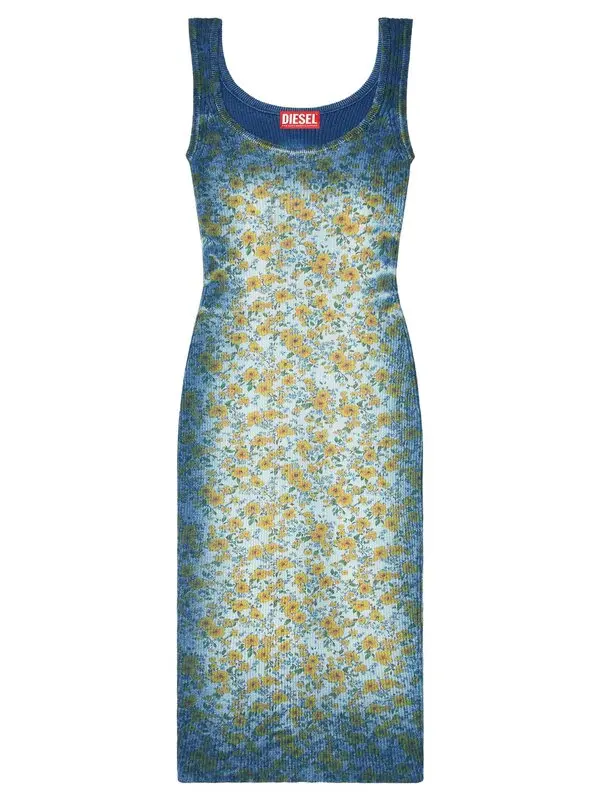 DIESEL® M-egita Ribbed Knit Floral Midi Dress - Blue