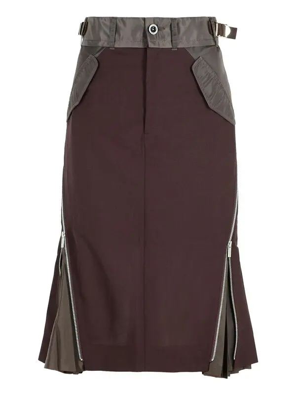 Sacai Zip Detailed Pleated Midi Skirt - Brown