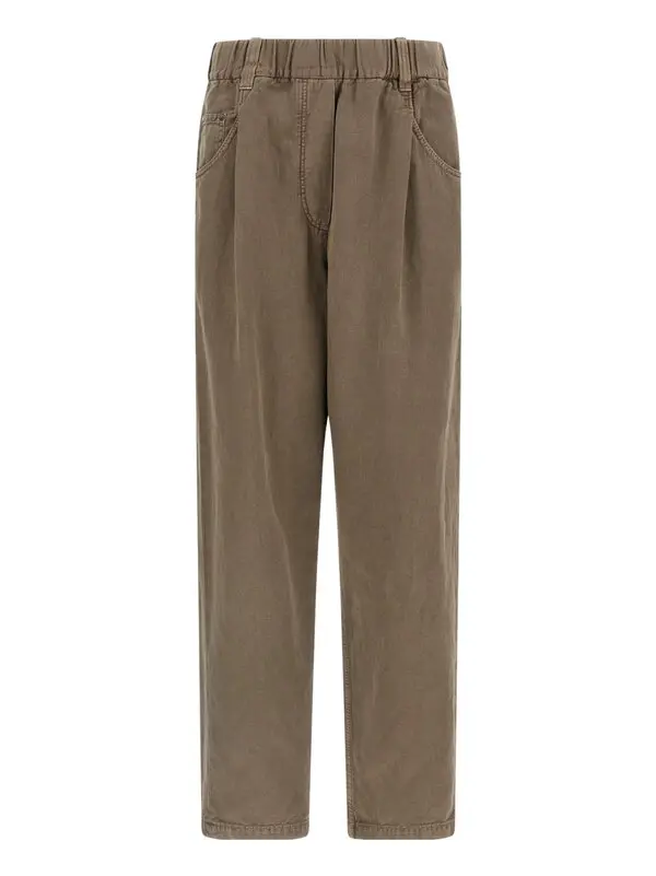 Brunello Cucinelli Straight-leg Trousers With Elasticated Waist - Brown