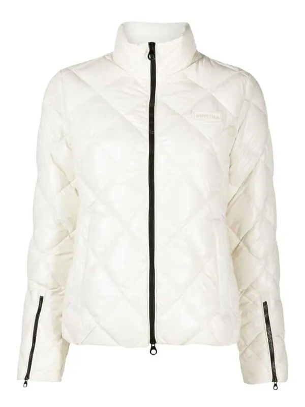 Duvetica Quilted Logo Patch High Neck Zip-up Jacket - White