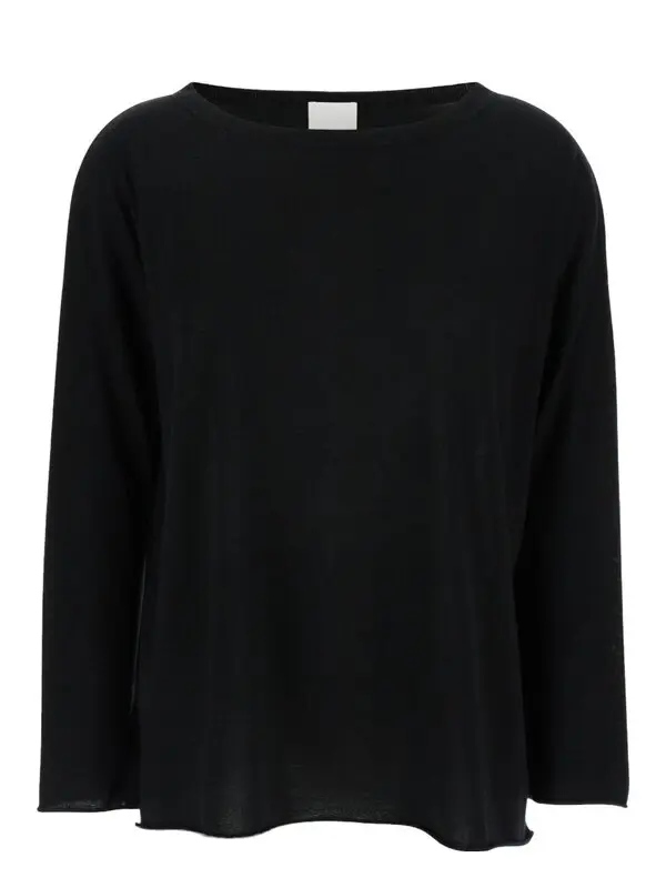 ALLUDE Boat Collar Long-sleeved Knitted Pullover - Black