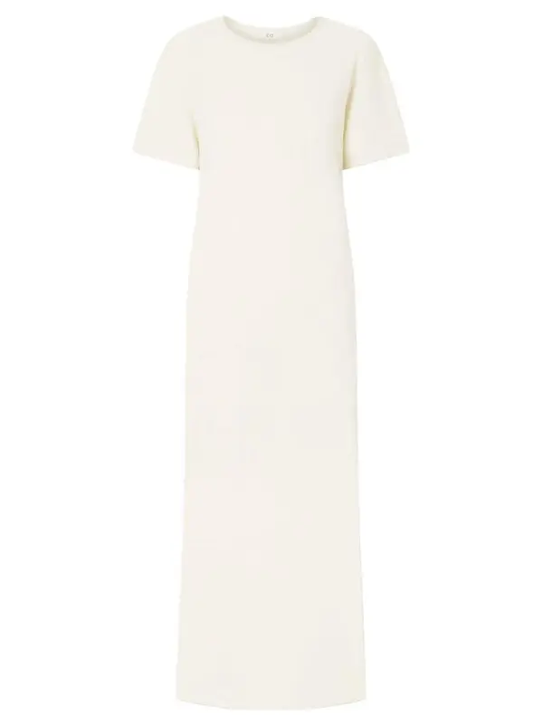 Co Short-sleeved Dress In Silk-linen Blend Knit - Cream