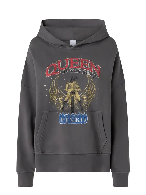 Pinko Graphic Printed Hoodie - Grey Dark Seagull