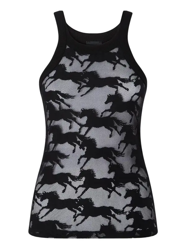 Pinko X Patrick Mcdowell Semi-sheer Horse Jacquard Mesh Tank Top - Black