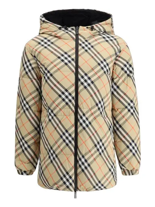 Burberry Reversible Checked Hooded Down Jacket - Nude