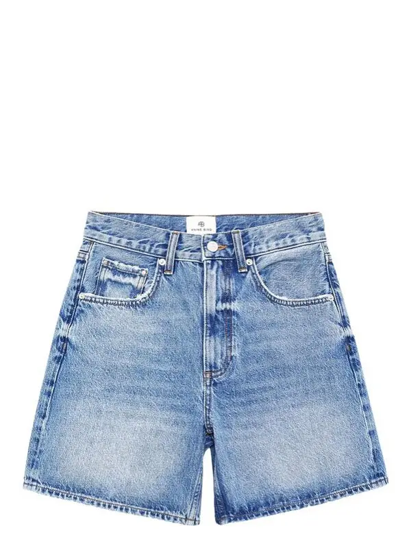 ANINE BING Heath Frayed-hem Denim Shorts - Blue