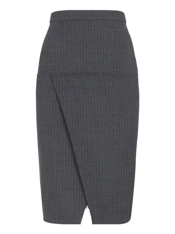 Fendi Pinstriped Wool Skirt With Slit Detail - Grey