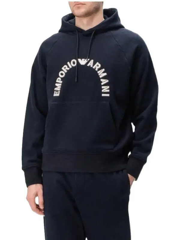 Emporio Armani Logo Patterned Hoodie - Black
