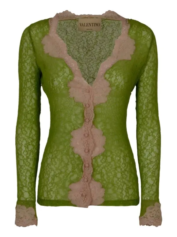 Valentino Garavani Lace Detailed V-neck Cardigan - Green