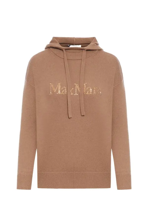 Max Mara Logo Embellished Knitted Hoodie - Brown