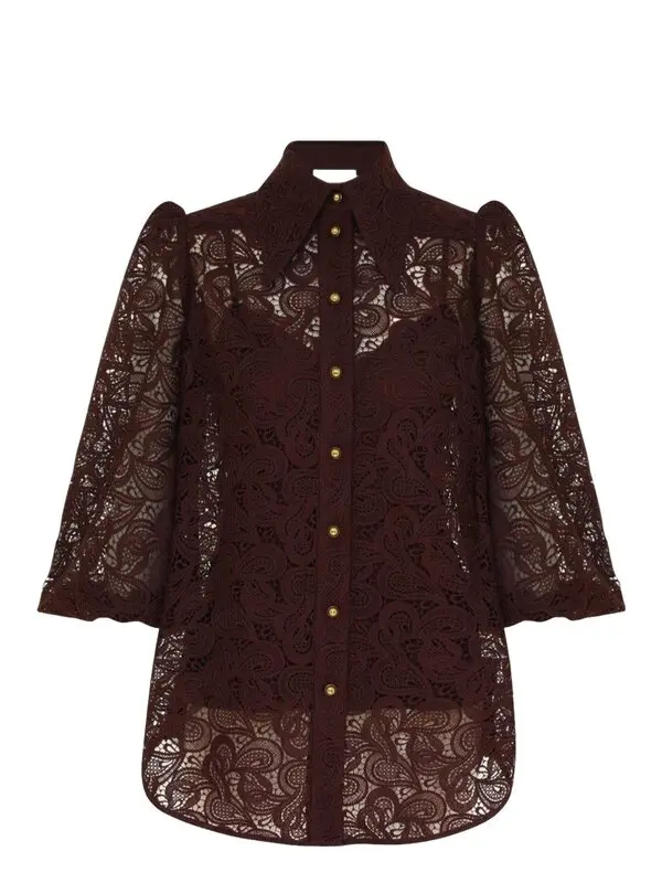 Zimmermann Illustration Lace Blouse - Chocolate-colored