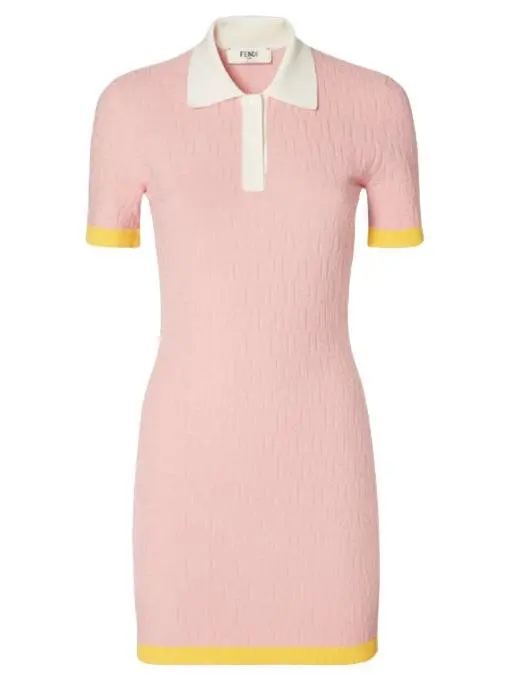 Fendi Allover Ff Motif Short-sleeved Mini Dress - Pink