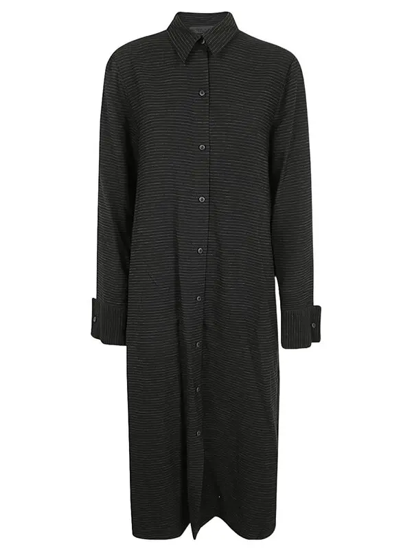 MARIA CALDERARA Striped Button-up Shirt Dress - Black