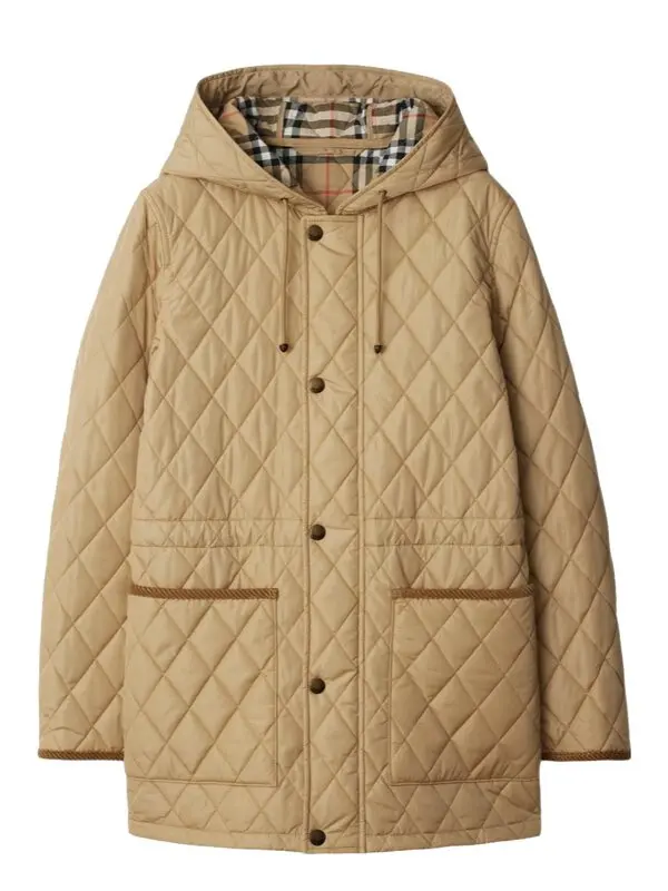 Burberry Quilted Drawstring Hooded Parka - Flaxen