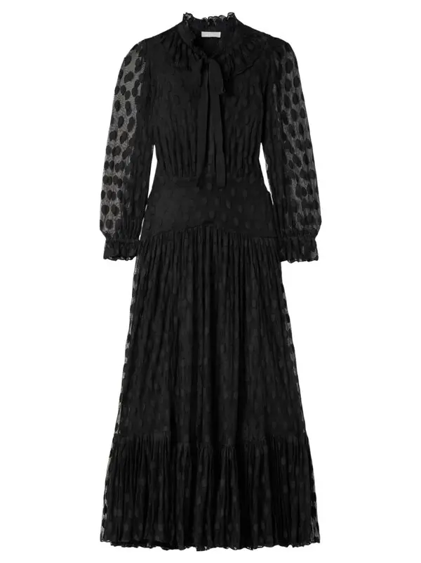 Ulla Johnson Carla Tie-neck Ruffled Fil Coupé Mesh Maxi Dress - Black
