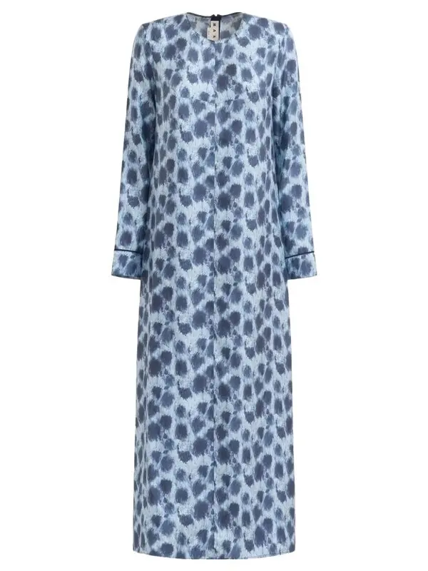 Marni Long Sleeve Printed Silk Dress - Blue