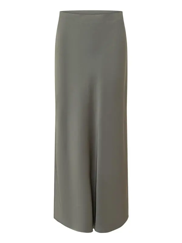 Brunello Cucinelli Satin Cady Maxi Skirt With Side Slits - Olive