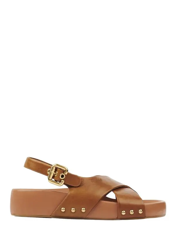 Chloé Mae Buckle Detailed Flat Sandals - Ginger Brown