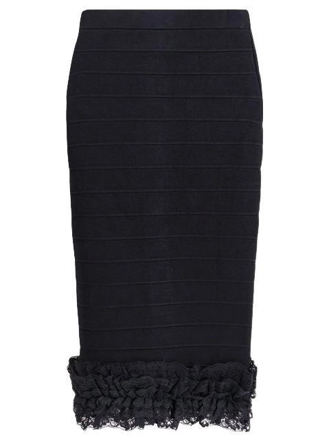 SELF-PORTRAIT Ruffled Knitted Midi Dress With Exposed Zipper - Black