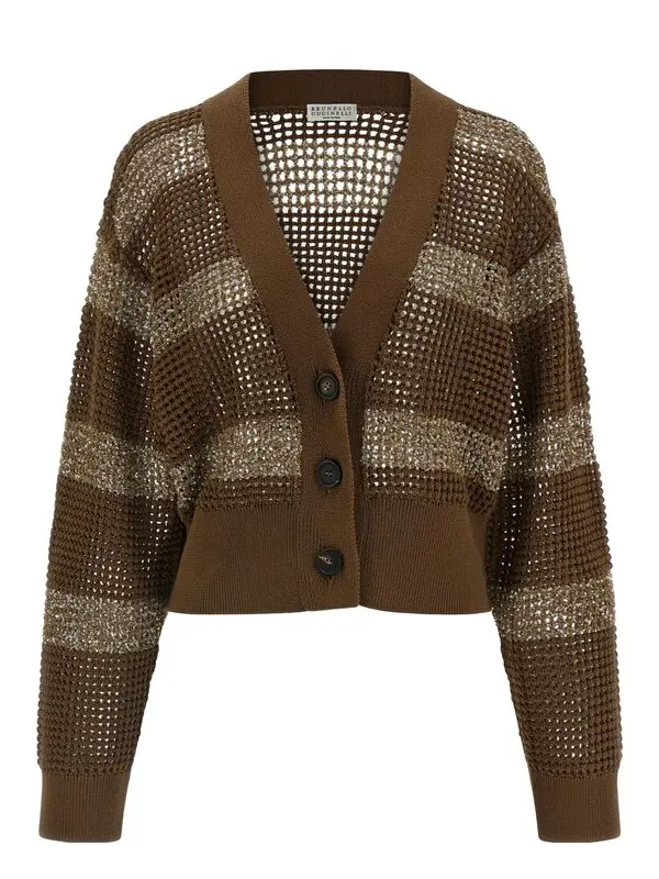 Brunello Cucinelli Open-knit Striped Cardigan - Brown