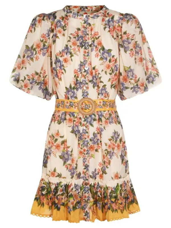 Farm Rio Hilo Stripes Sand Floral Mini Dress - No