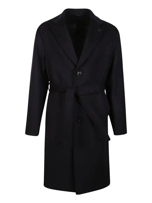 LARDINI Single Breasted Belted Coat - Black