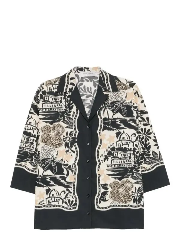 ERMANNO FIRENZE Graphic Print Notch Lapel Shirt - Black