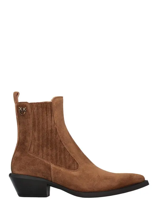 Pinko Suede Cowboy Ankle Boots - Brown