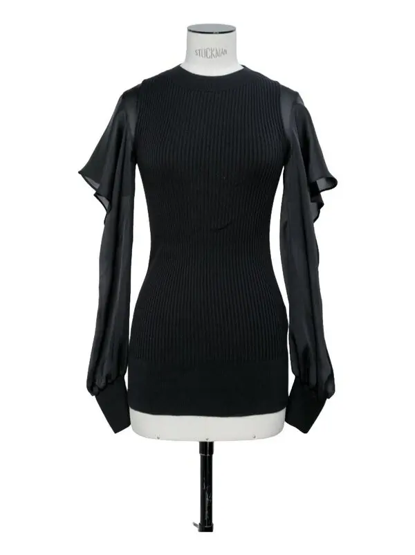 Sacai Crewneck Paneled Jumper With Ruffle Details - Black