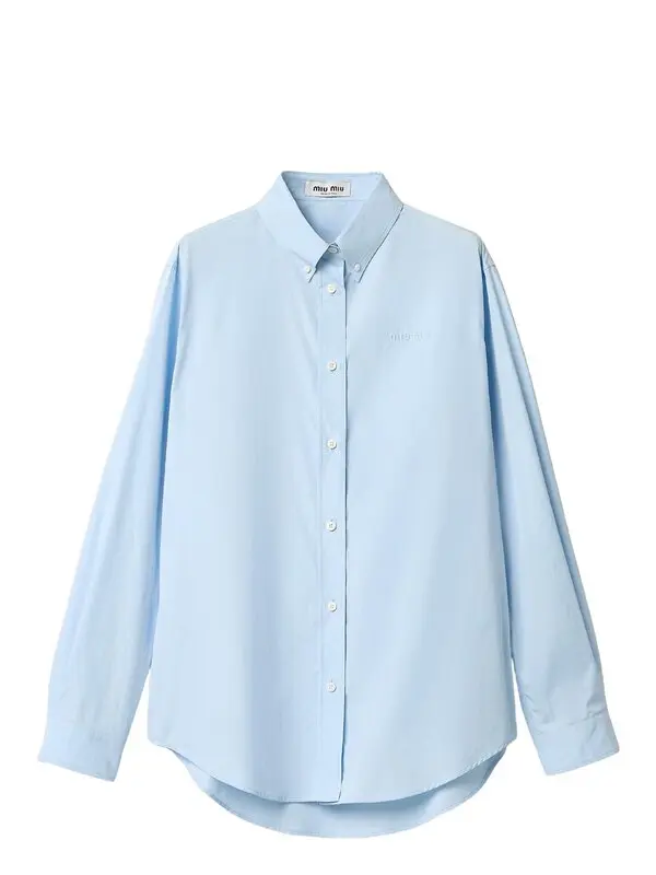 Miu Miu Logo Embroidered Cotton Button-up Shirt - Sapphire Blue