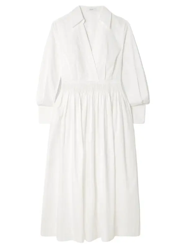 JOSEPH Gathered Cotton-poplin Midi Dress - White