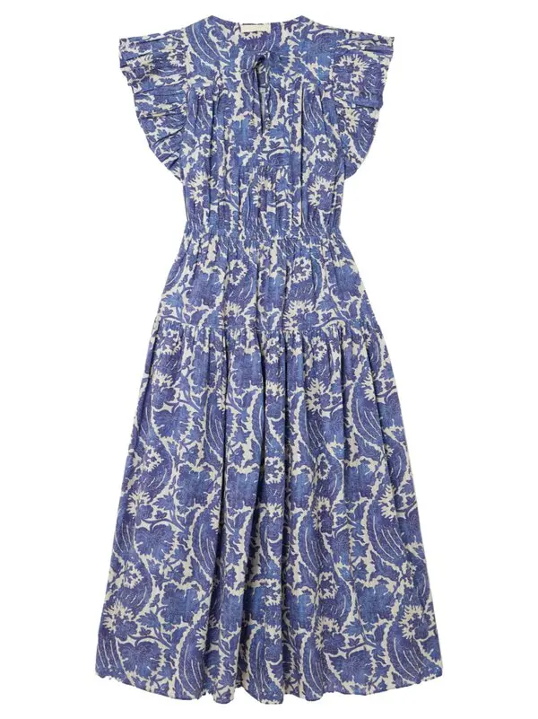 Ulla Johnson Kairi Floral Print Tiered Midi Dress - Blue