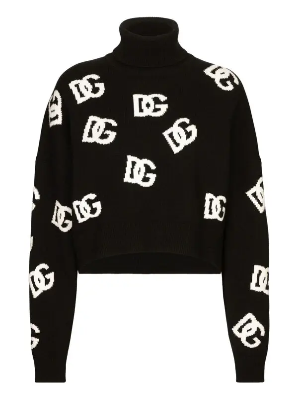 Dolce & Gabbana Dg Logo Intarsia High Neck Sweater - Black